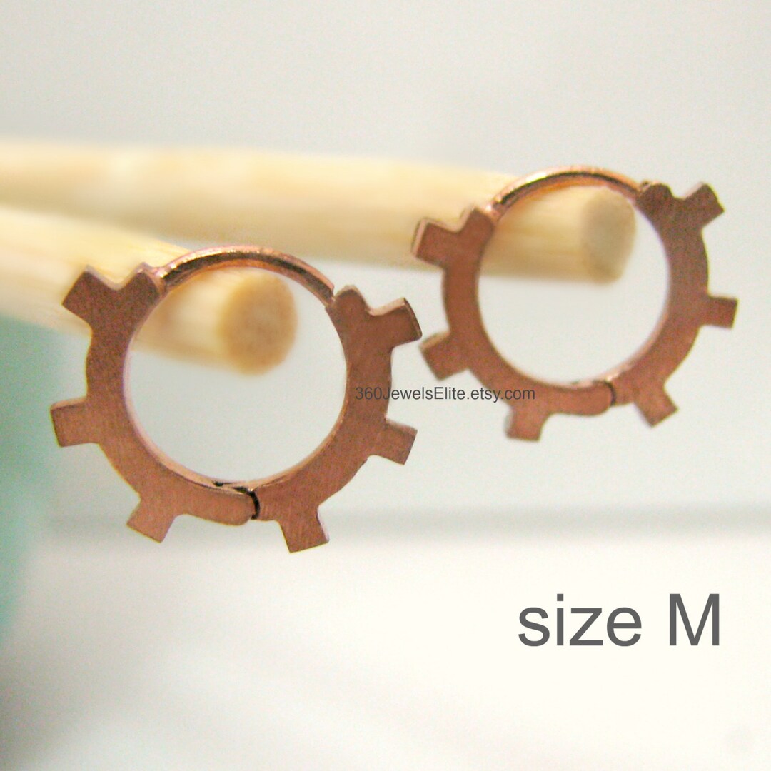 Steampunk Gear Hoop Earrings in Rust - Ear Cartilage Earrings for Men ...