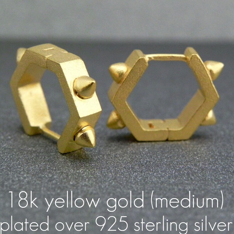 Gold Hexagon Hoop Earrings Sterling Silver Men's - Etsy