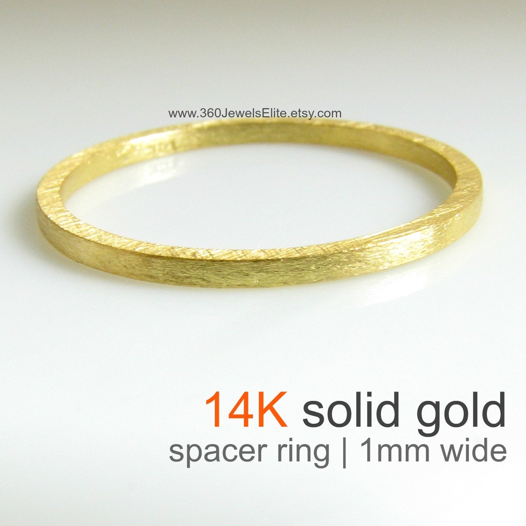 Spacer Ring 14K Solid Yellow Gold, Tiny 1mm Band Brushed Finish, Flat ...