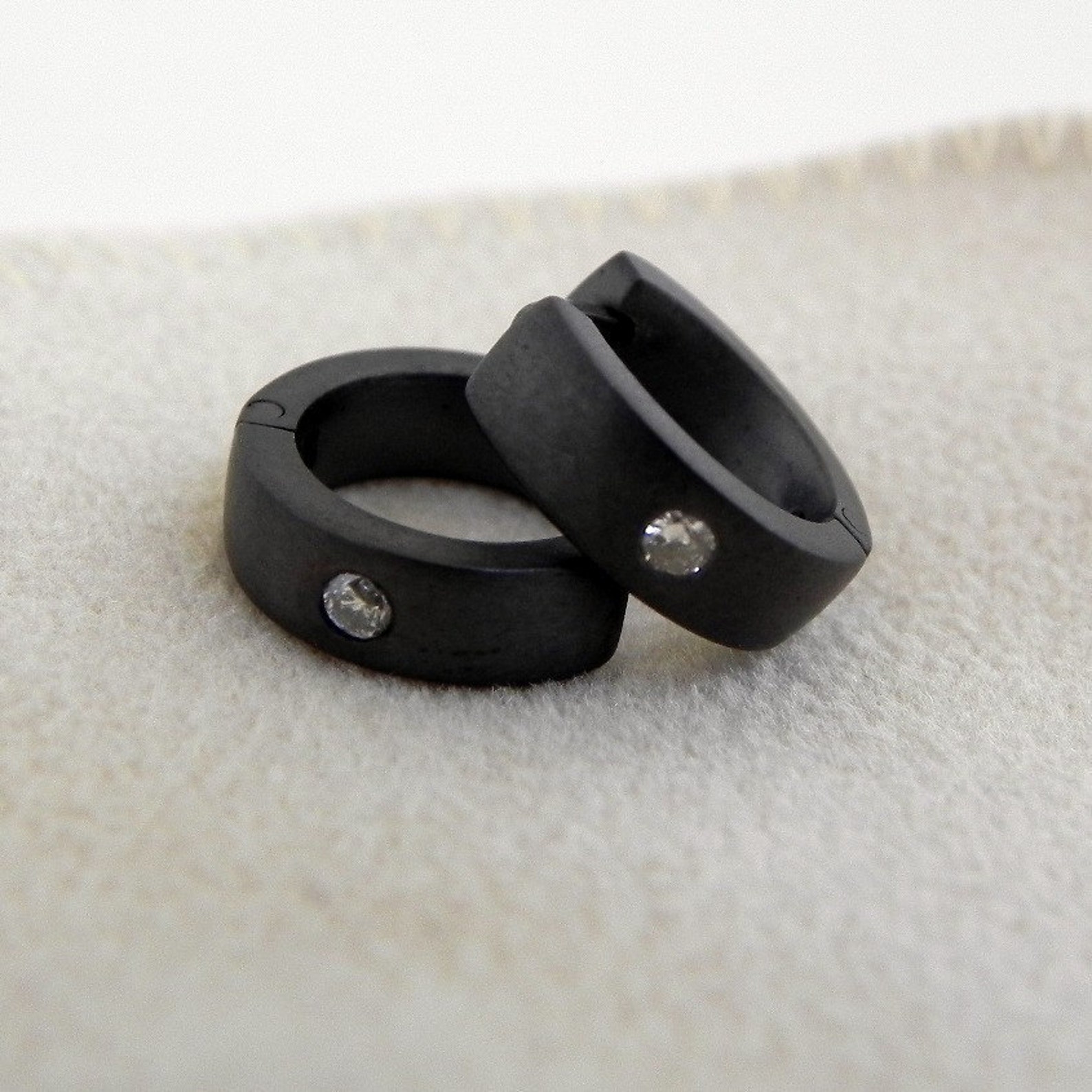 Men's Hoop Earrings White Diamond Set in Black Gold | Etsy