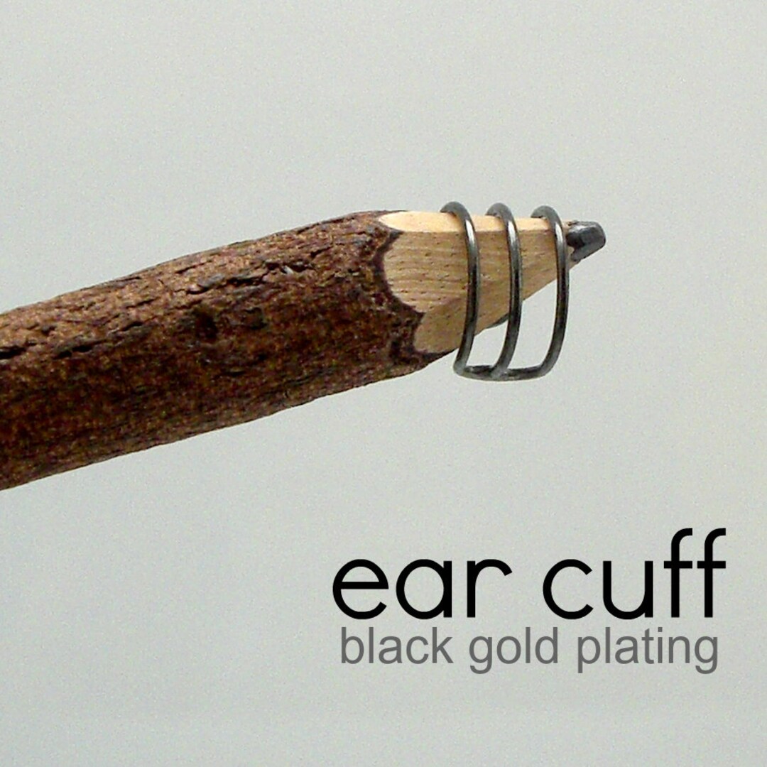 Troika Bar Ear Cuff, Men's Ear Cuff, Black Gold Ear Wrap, Non Pierced ...