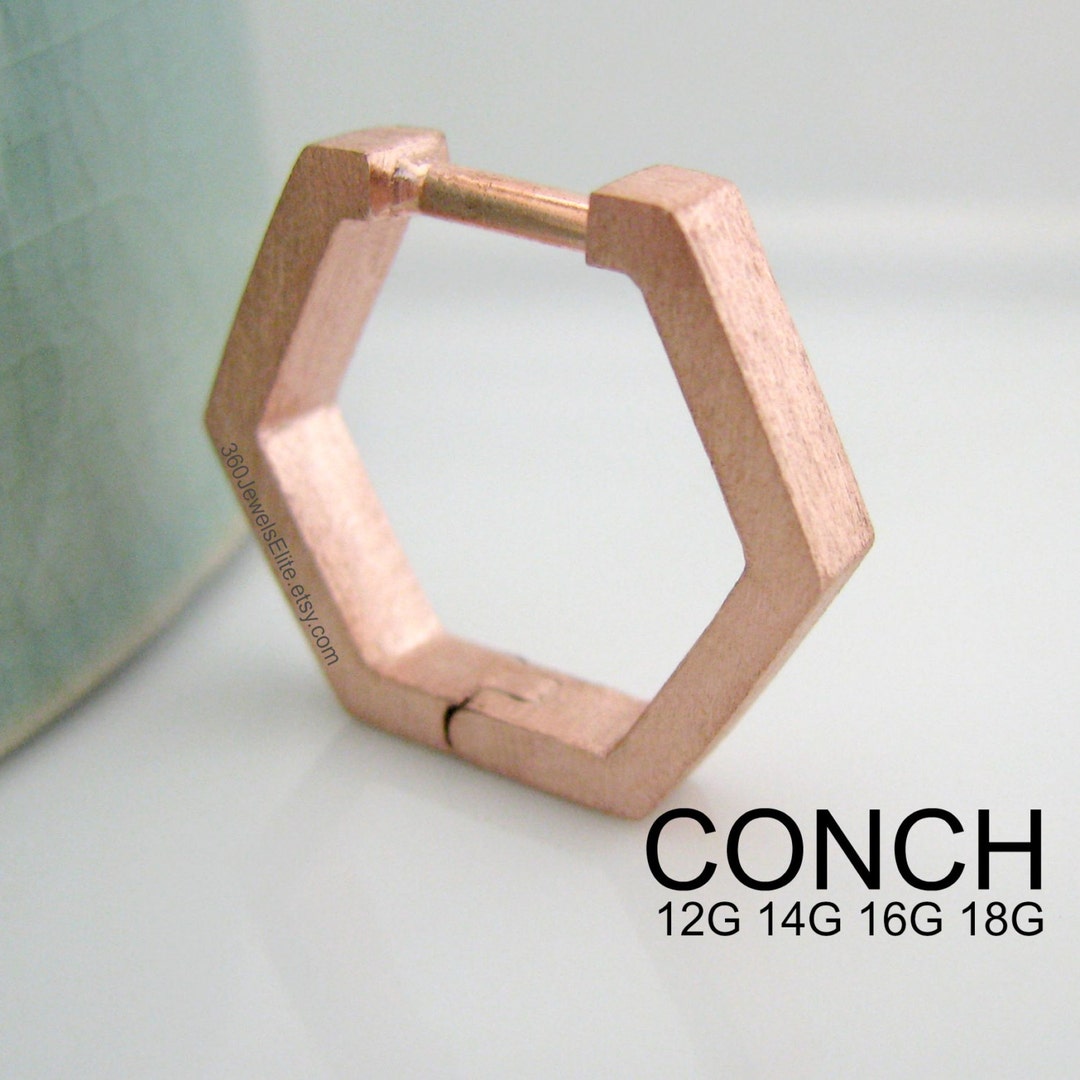 Single Conch Hexagon Gauge Piercing Earring - Rose Gold Plated - Etsy ...