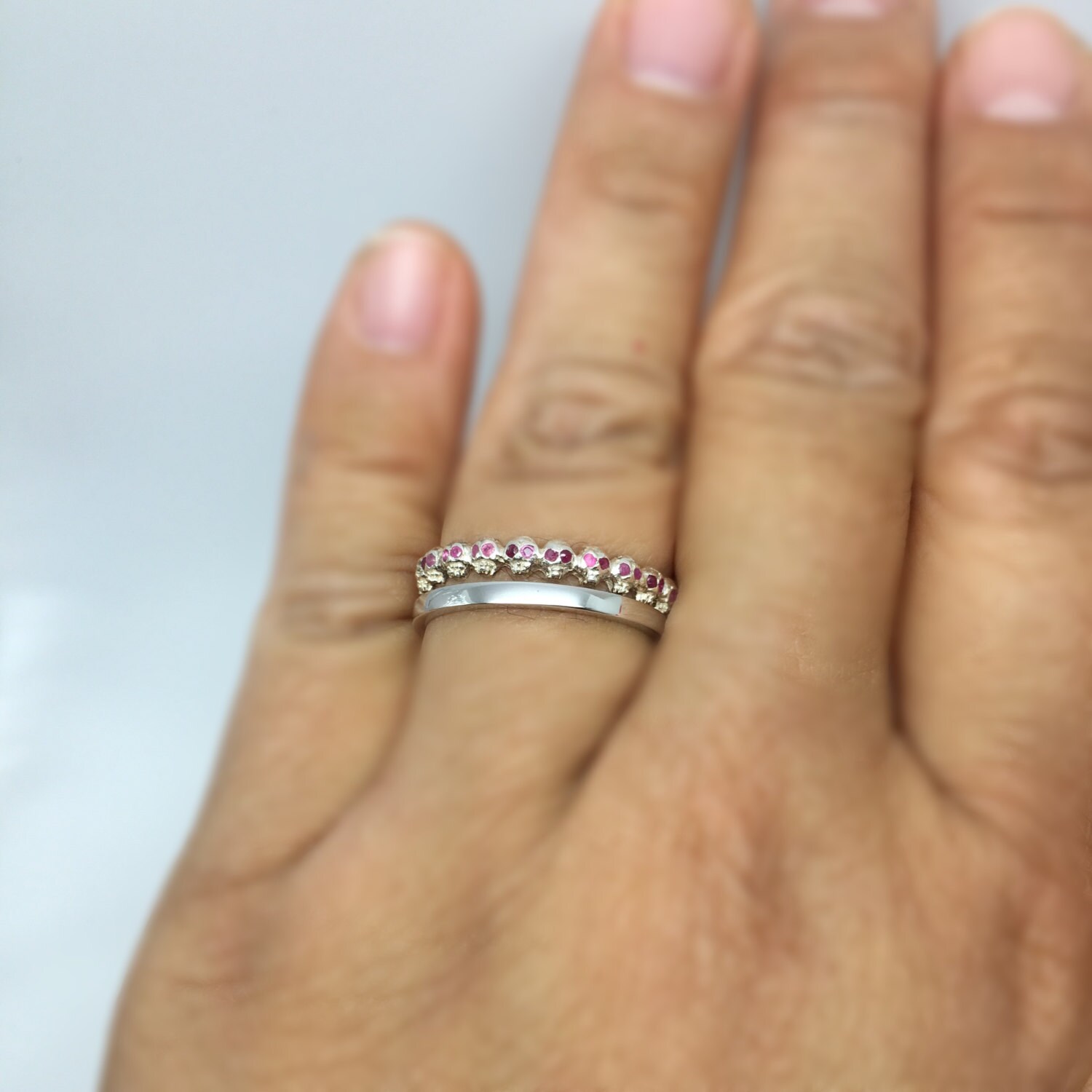 Timeless Ruby Eyes Wedding Band, Tiny Ruby Wedding Ring, Thin Wedding ...