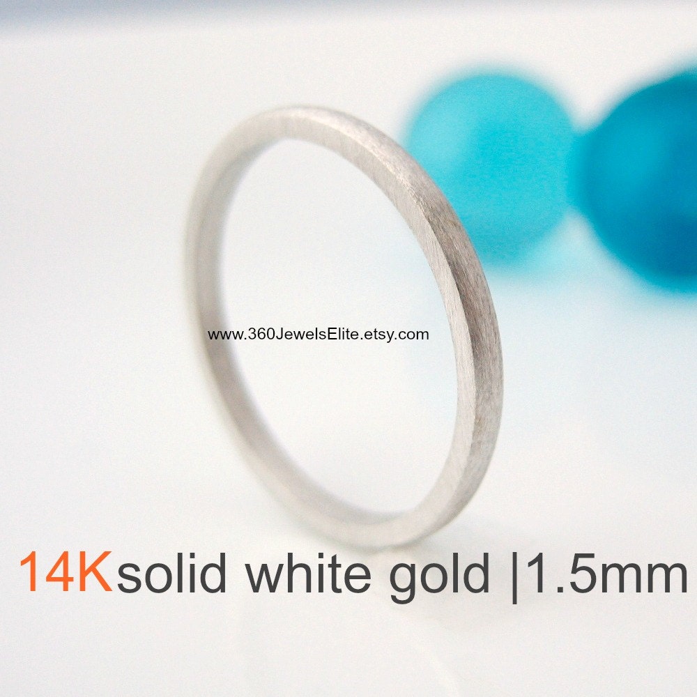 14K Solid White Gold Wedding Band Matte 1.5mm Flat Square | Etsy