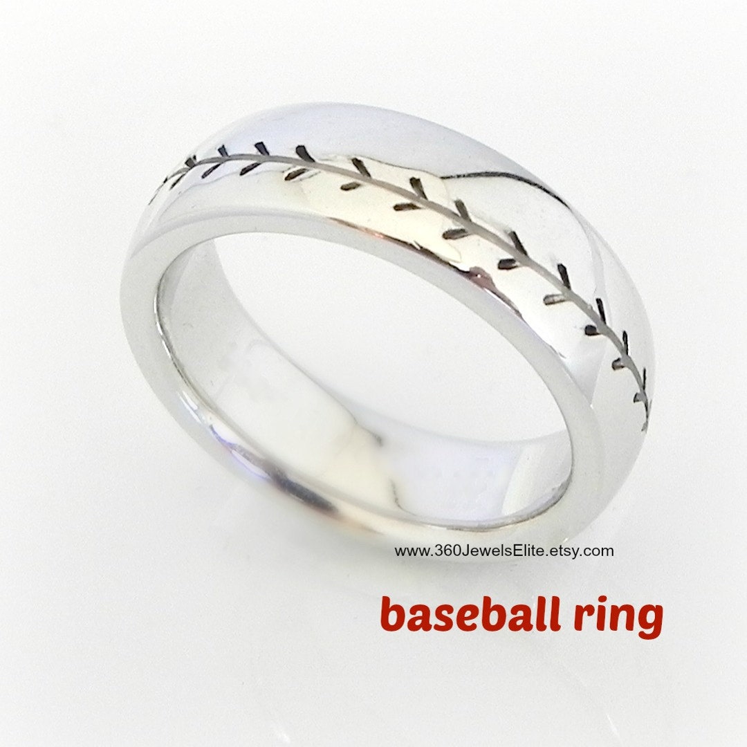 Baseball Design Ring With Comfort Fit Feature - Domed Rounded Edge ...