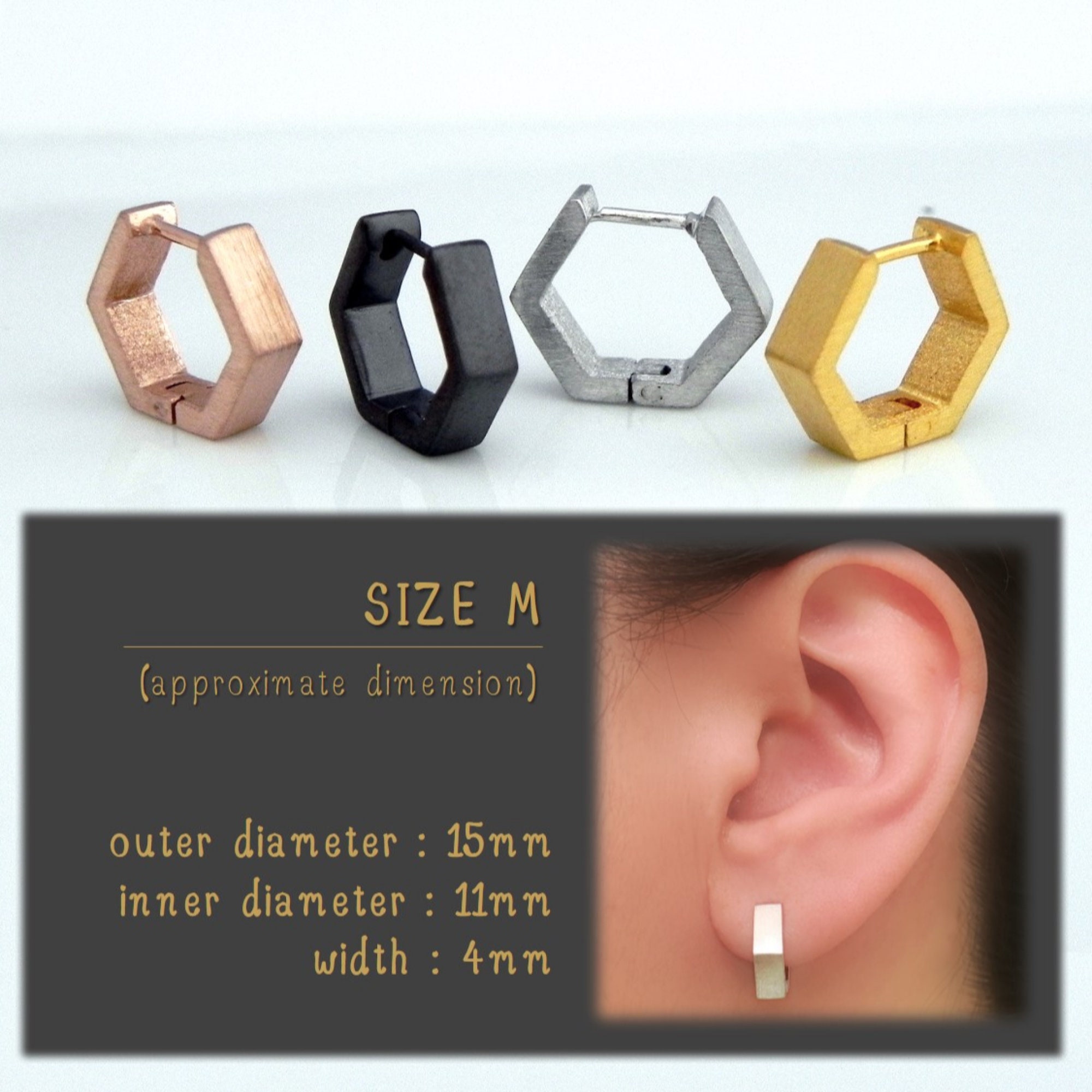 Polar Ice Hex Hoop Earrings, Men's Hoop Earrings, Hexagon Hoop Earrings ...