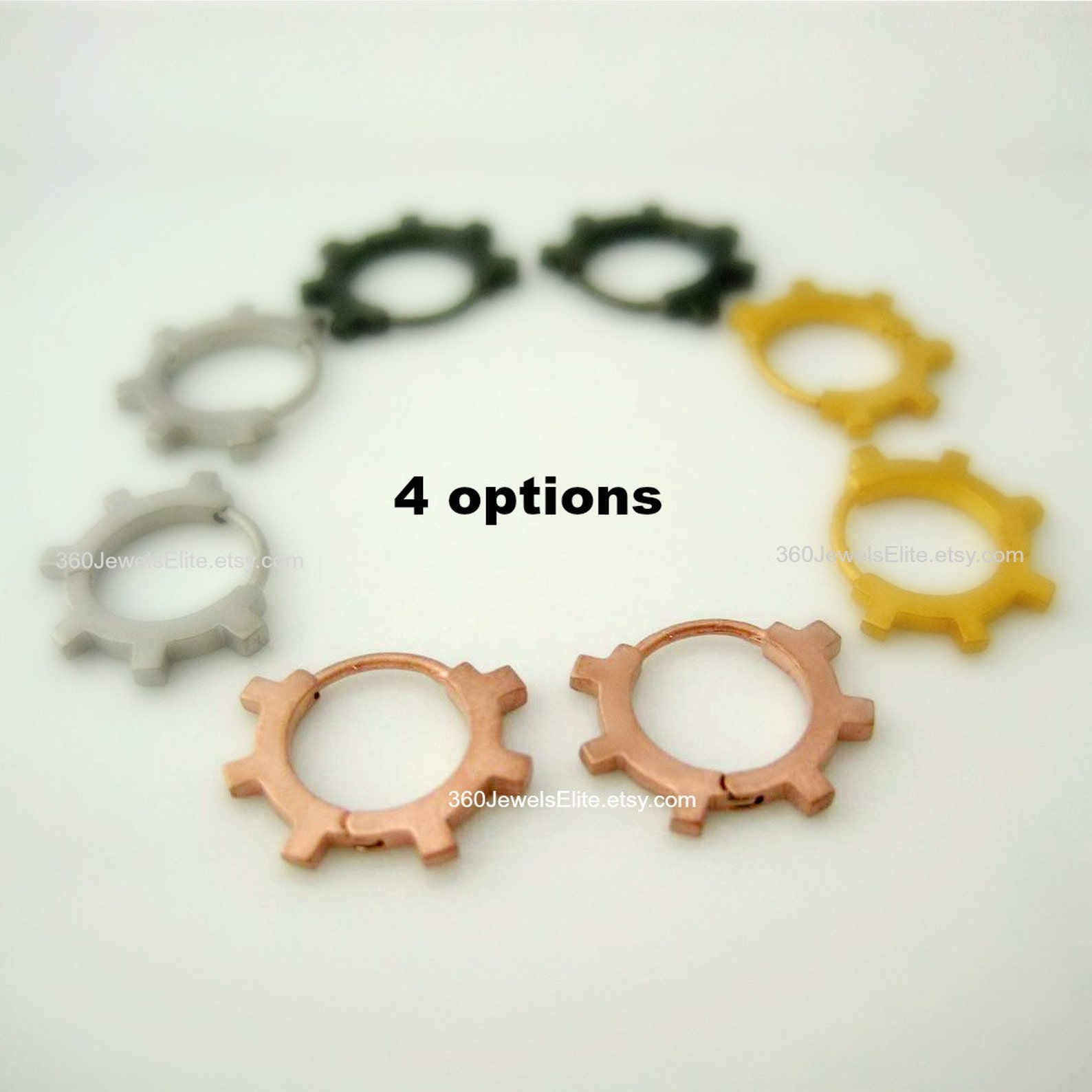 Steampunk Gear Hoop Earrings in Rust - Ear Cartilage Earrings for Men ...