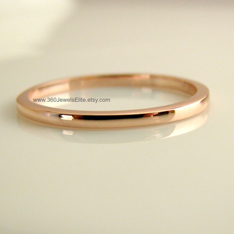 Solid Rose Gold Wedding Band 14K Polished Flat Square 1.5mm - Etsy