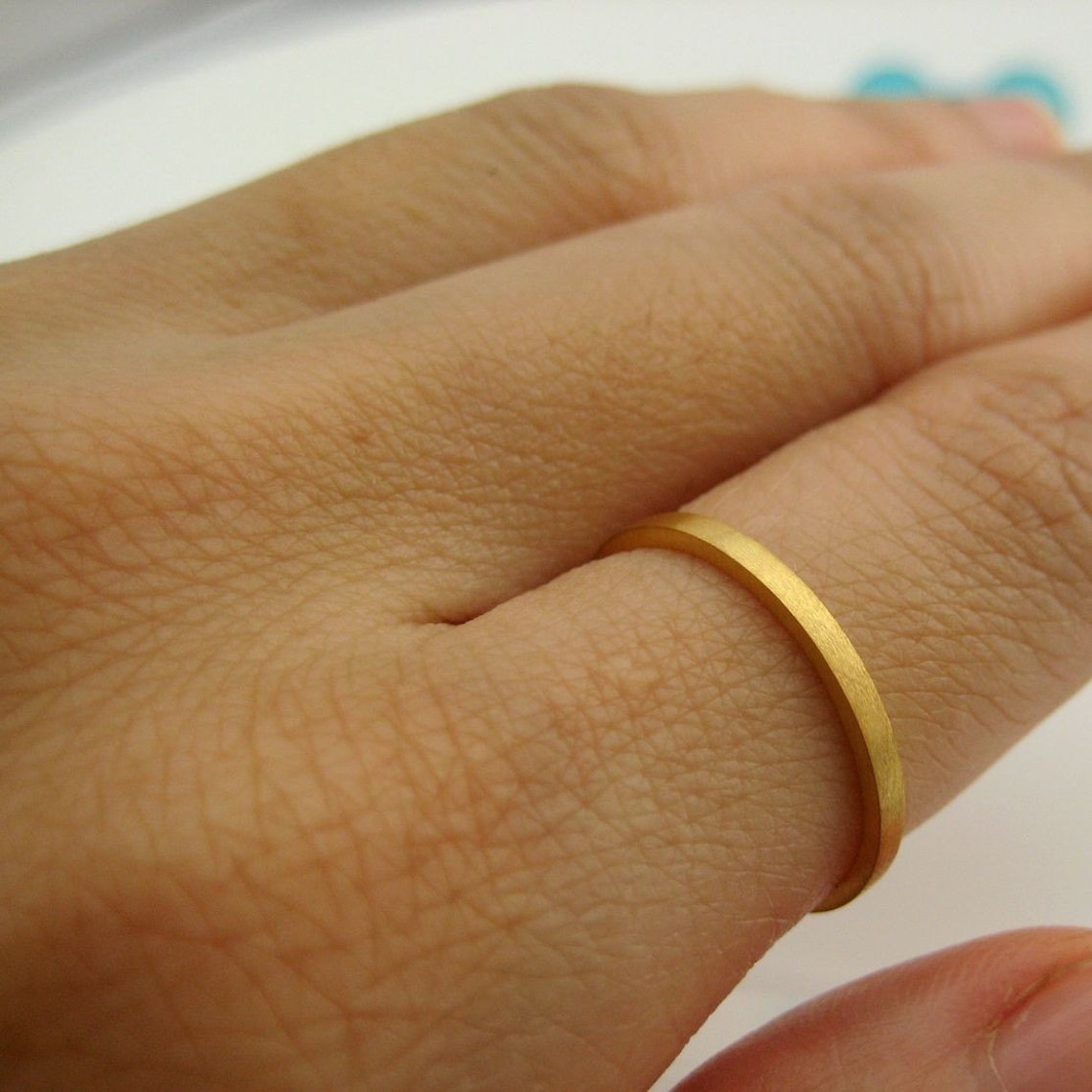 Solid Yellow Gold Ring Brushed Flat Square Spacer Stackable - Etsy