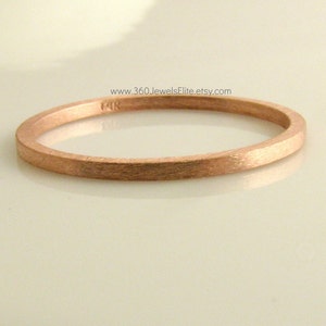 1mm Tiny 14K Solid Rose Gold Wedding Band in Brushed Finish, Flat ...