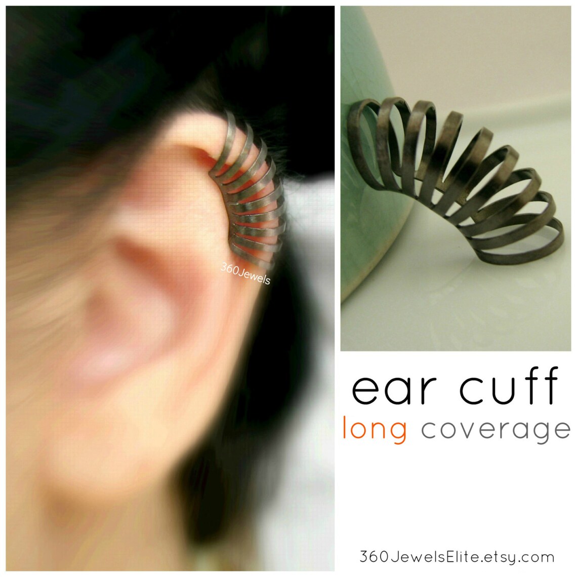 Men's Ear Cuff, Black Turbine Coil Ear Cuff, Men's Earrings, Men's Stud ...