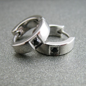 Men's Hoop Earrings, Men's Earrings Hoops, White Gold With Black ...