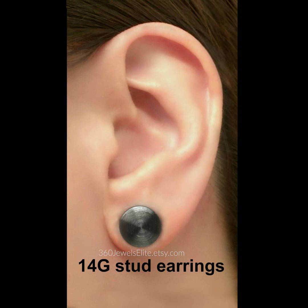 14 Gauge Black Post Earring, Round Stud Earrings for Men, Men's Gauged ...
