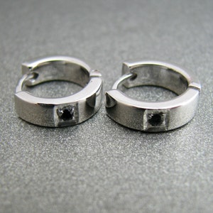 Men's Hoop Earrings, Men's Earrings Hoops, White Gold With Black ...