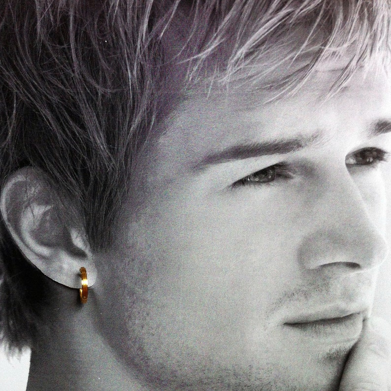 Mens Earring, Single Charasmatic Yellow Gold Hoop Earring, Gold Hoop ...