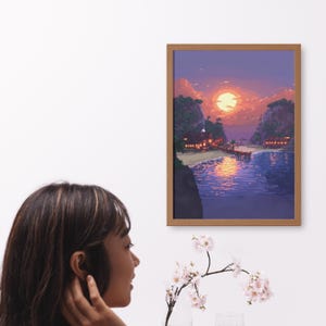 Pixel Art Sunset Poster | Minecraft-inspired Beach Landscape Wall Art ...