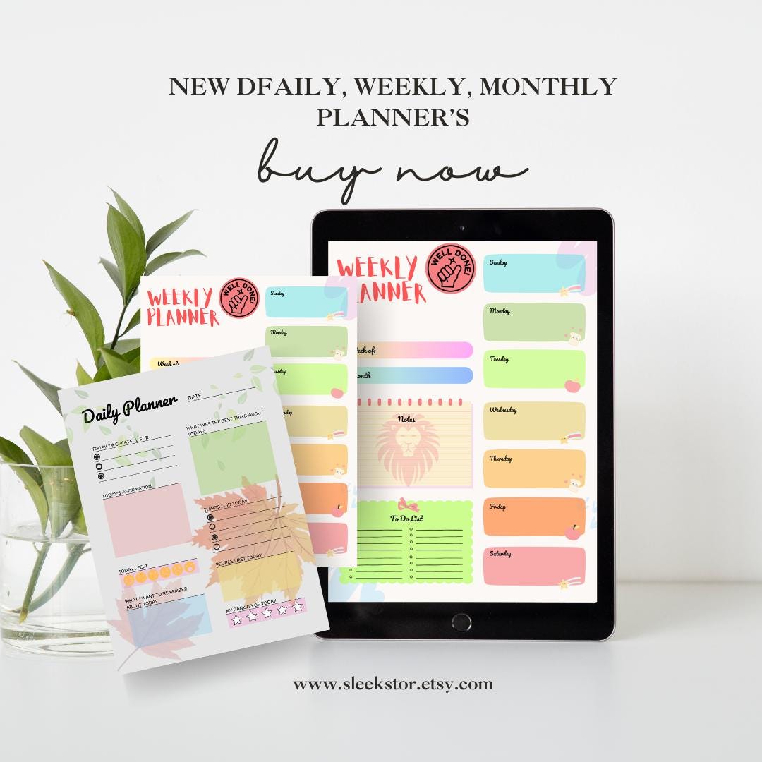 Weekly Planner Notepad, Color Block Notepad, Weekly Planner Printable ...