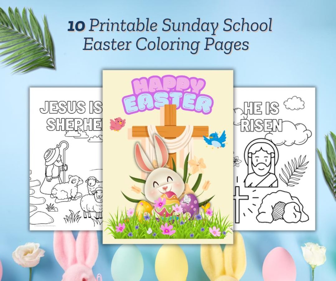 Easter Coloring Page for Sunday School and Classroom: Bunnies, Eggs ...