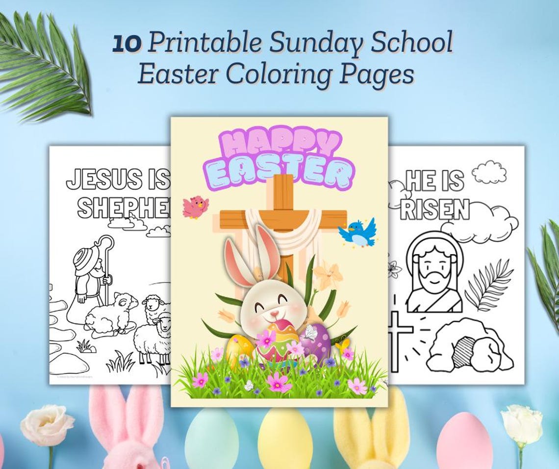 Easter Coloring Page for Sunday School and Classroom: Bunnies, Eggs ...