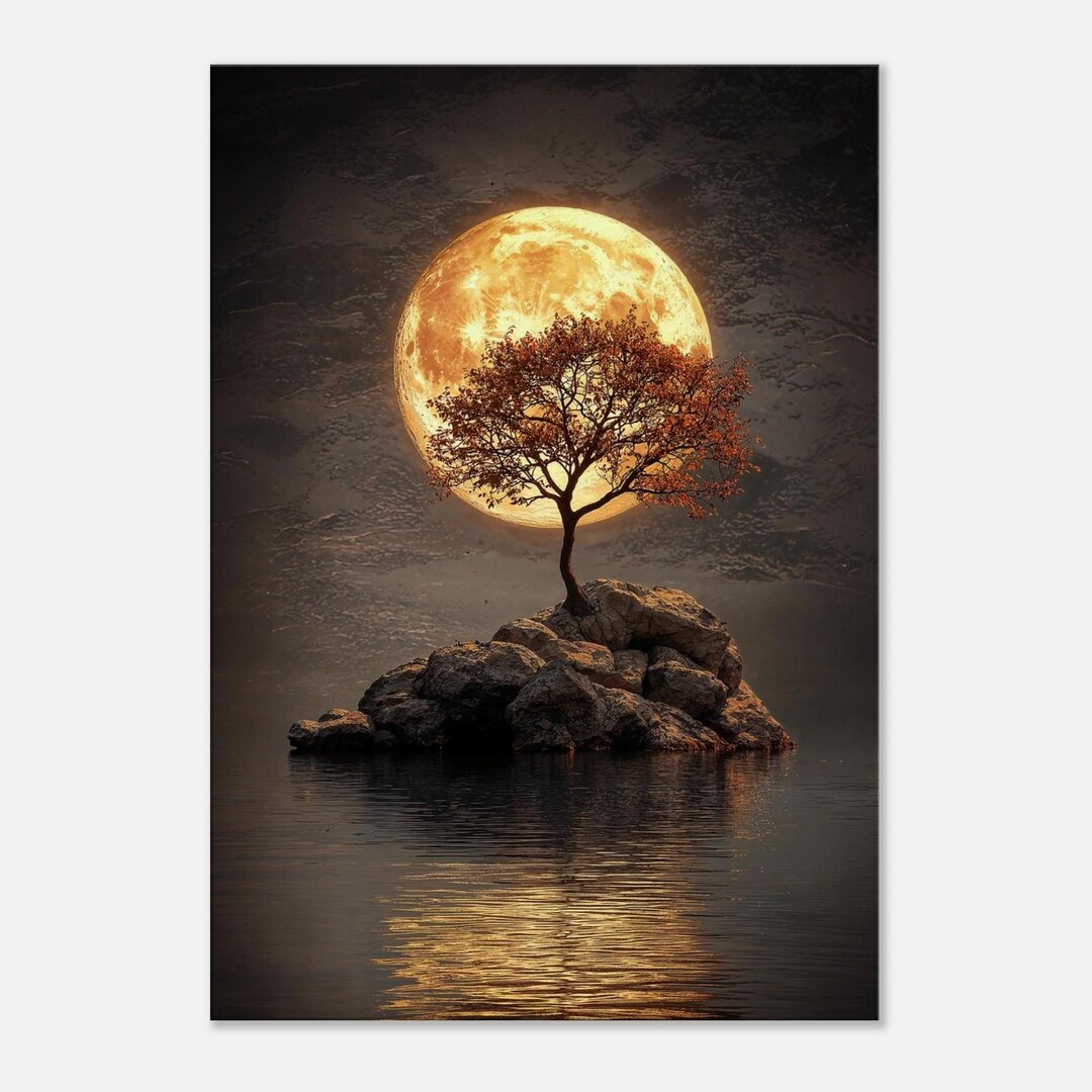Golden Moon Reflection Canvas Wall Art – Zen Canvas Art, Dreamlike ...