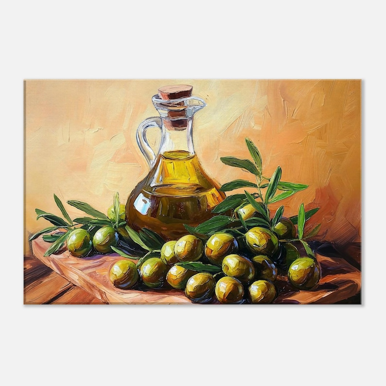 Rustic Olive Oil Still Life Canvas Wall Art, Impressionist Art, Green ...