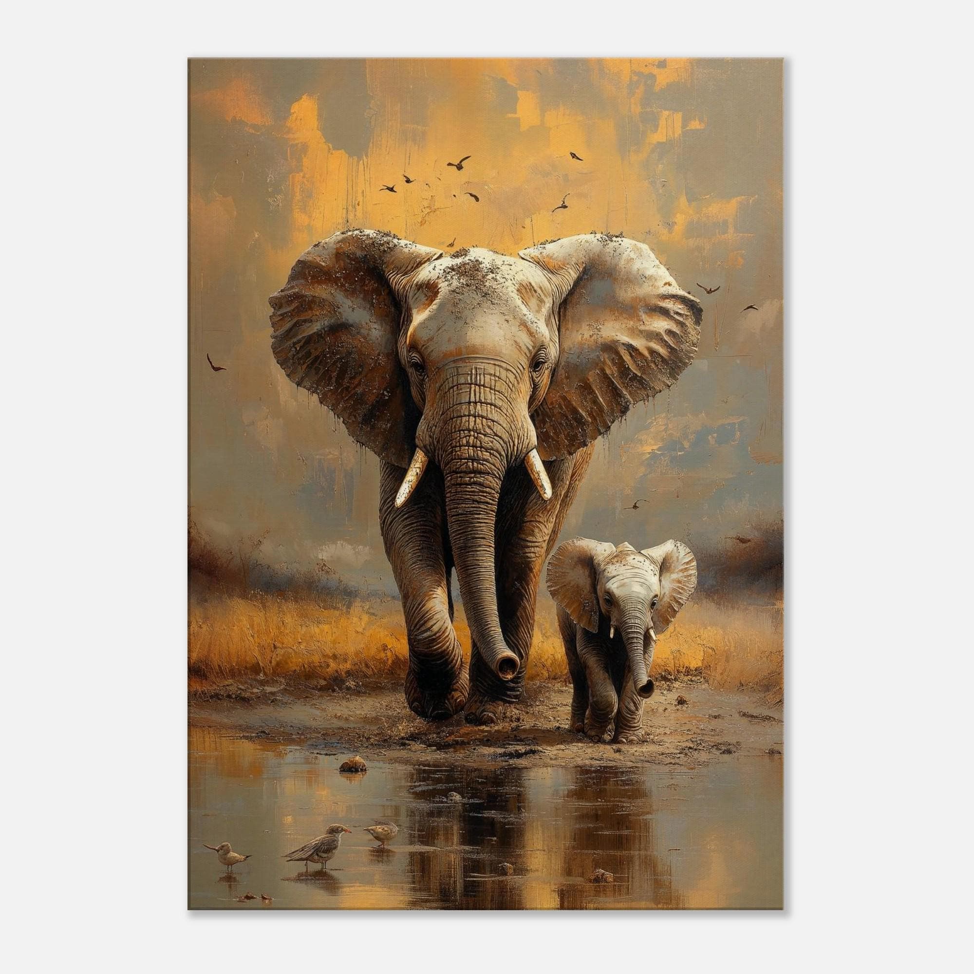 Canvas Wall Art of Majestic Elephant, Serengeti Sunset Painting ...
