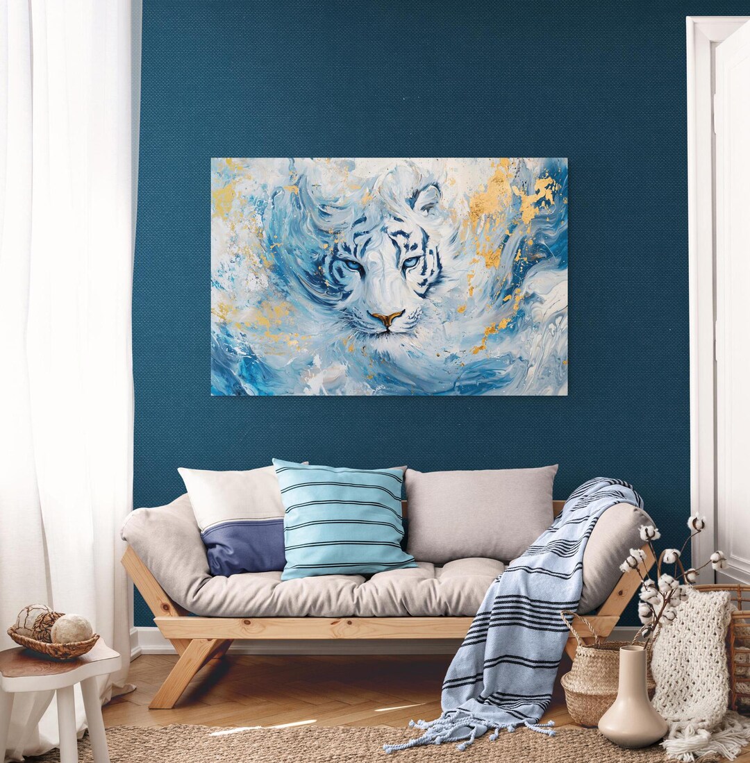 Mystical White Tiger Abstract Canvas Wall Art – Surreal Contemporary ...