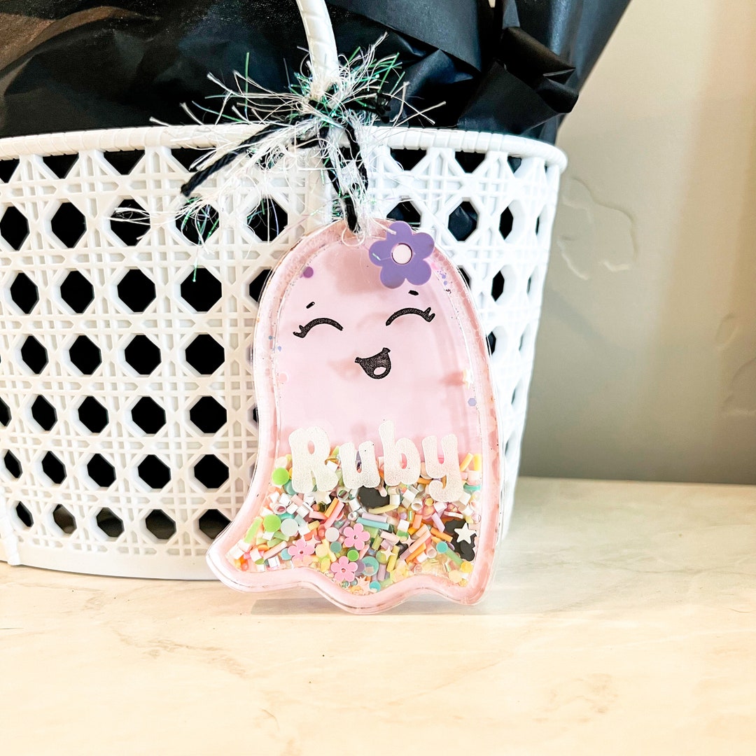 Personalized Halloween Ghost Boo Bag Tag, Kawaii Pastel Shaker Ornament ...