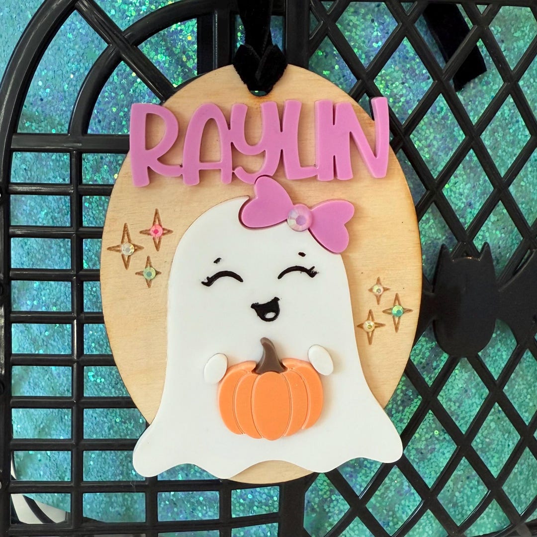 Personalized Boo Bag Tag for Girls, Cute Ghost, Kawaii Ghost, Pastel ...