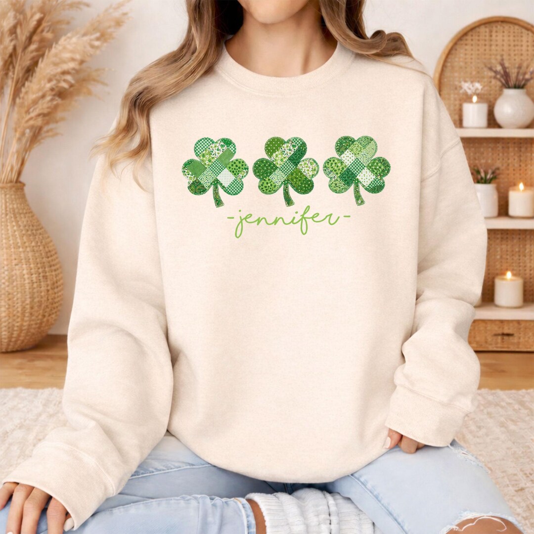 Patchwork Shamrock Shirt, Green Clover Graphic Tee, Cute Shamrock ...