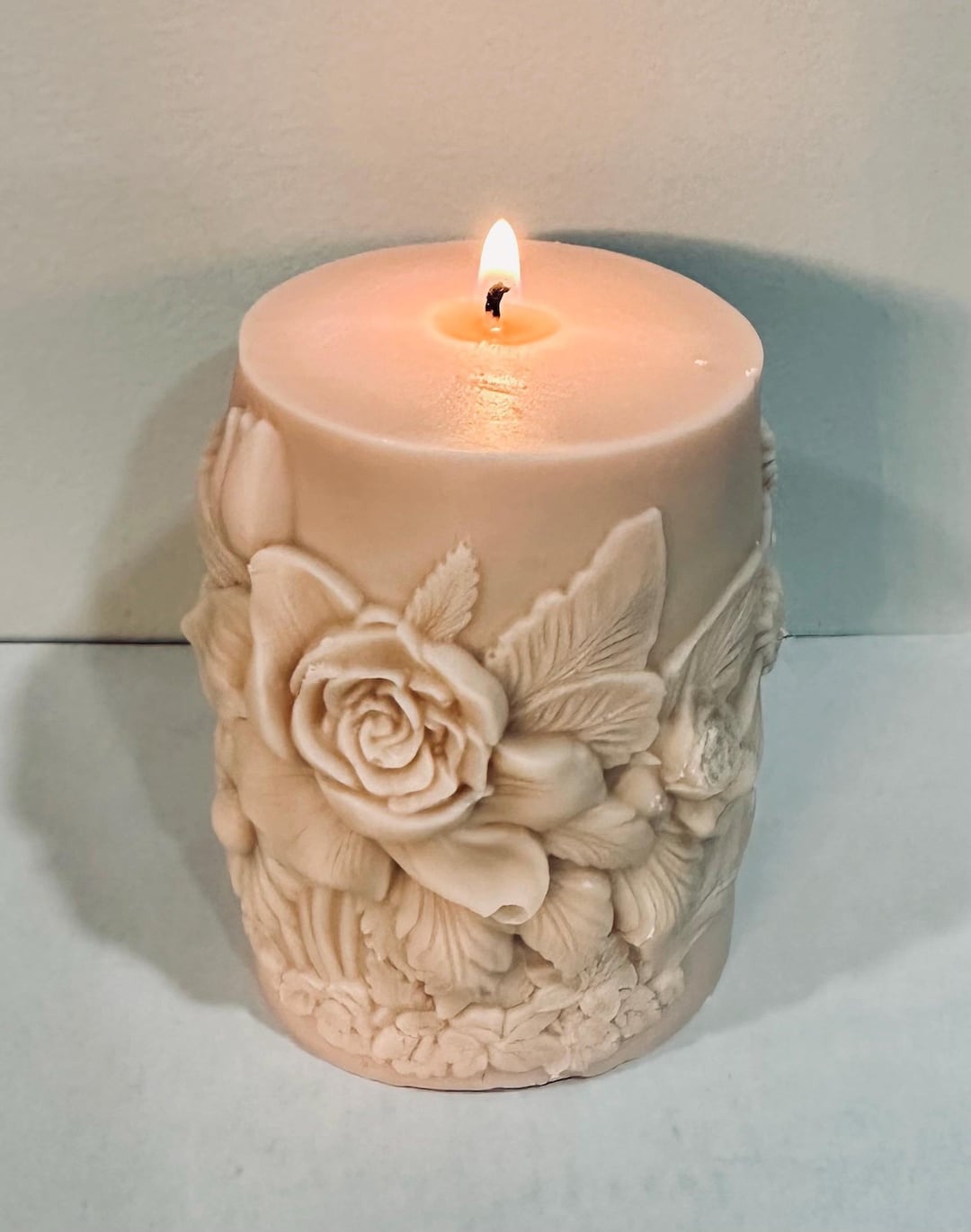 Floral Rose Candle | Handmade Pillar Candle | Elegant Home Decor - Etsy