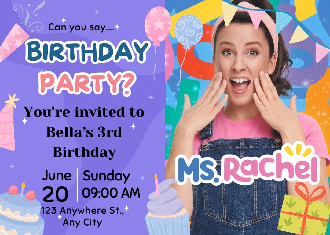 Ms. Rachel - Kids Birthday Invitations- Kids Party - Ms Rachel ...
