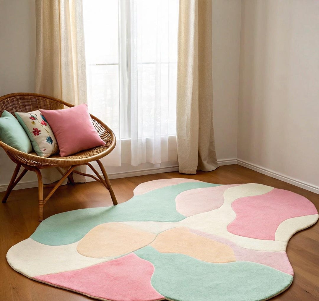 Handmade Pastel Abstract Rug: Modern Irregular Carpet - Etsy