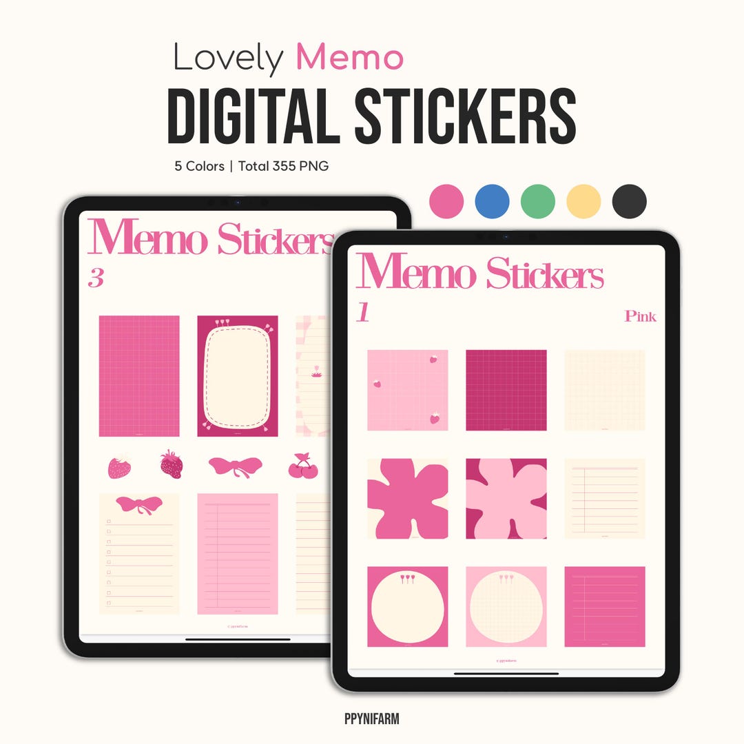5-color Lovely Memo Digital Stickers｜digital Planner｜deco PNG Sticker ...
