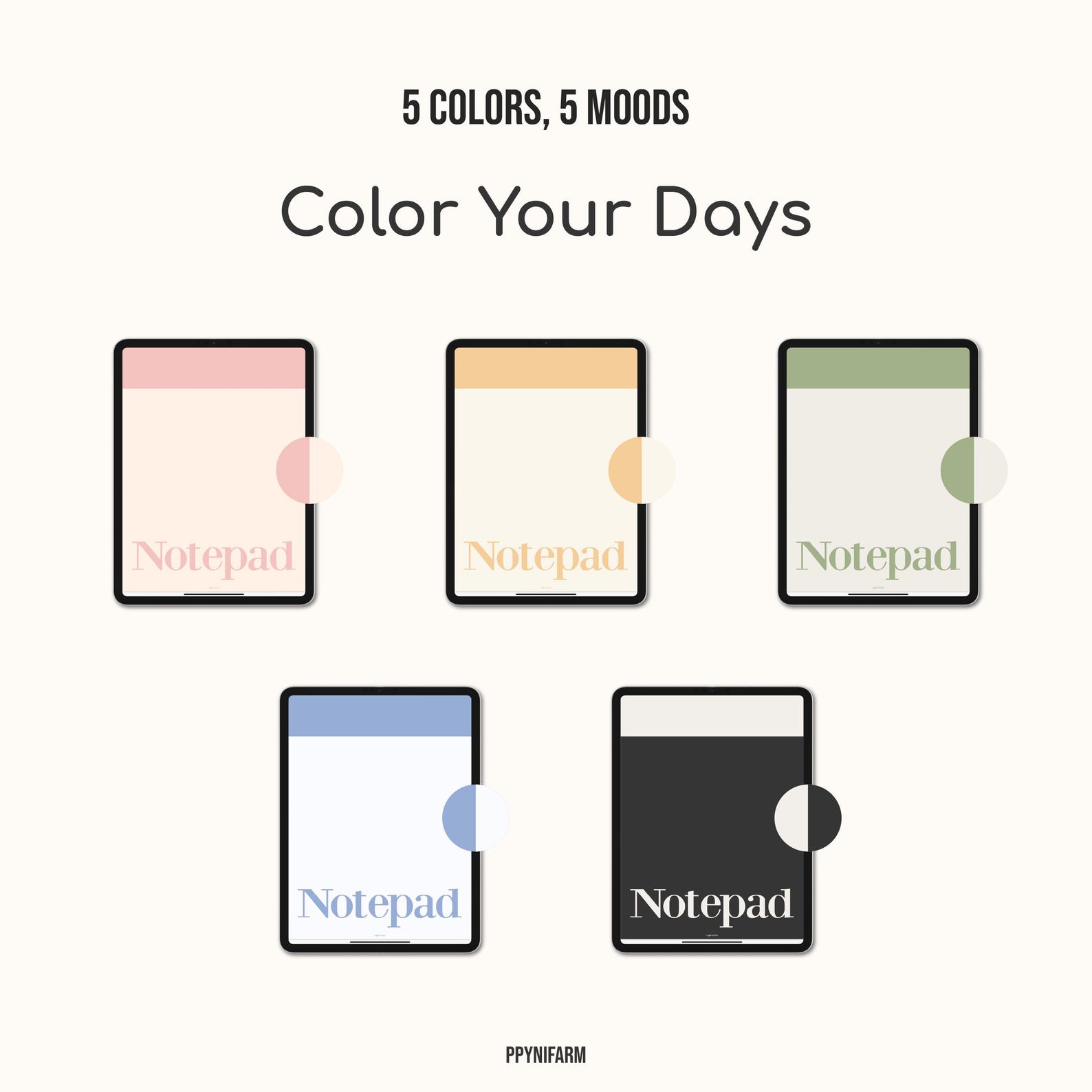 5-color Simple Pastel Digital Notebook｜digital Planner｜darkmode ...