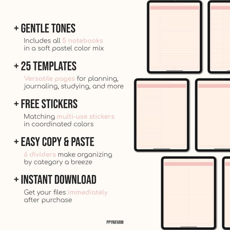 5-color Simple Pastel Digital Notebook｜digital Planner｜darkmode ...