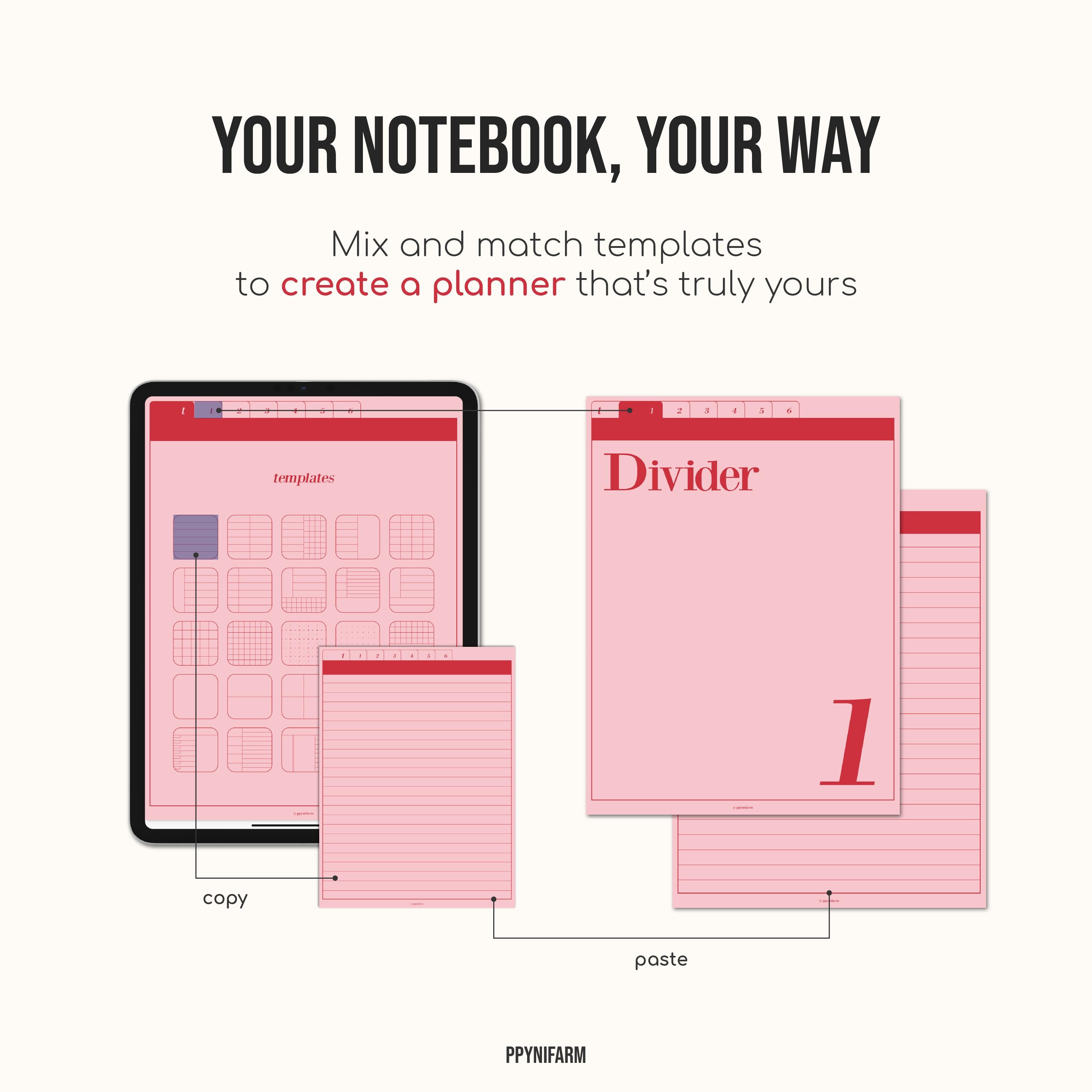5 Colors Digital Notebook｜retro Digital Note Templates｜vintage ...