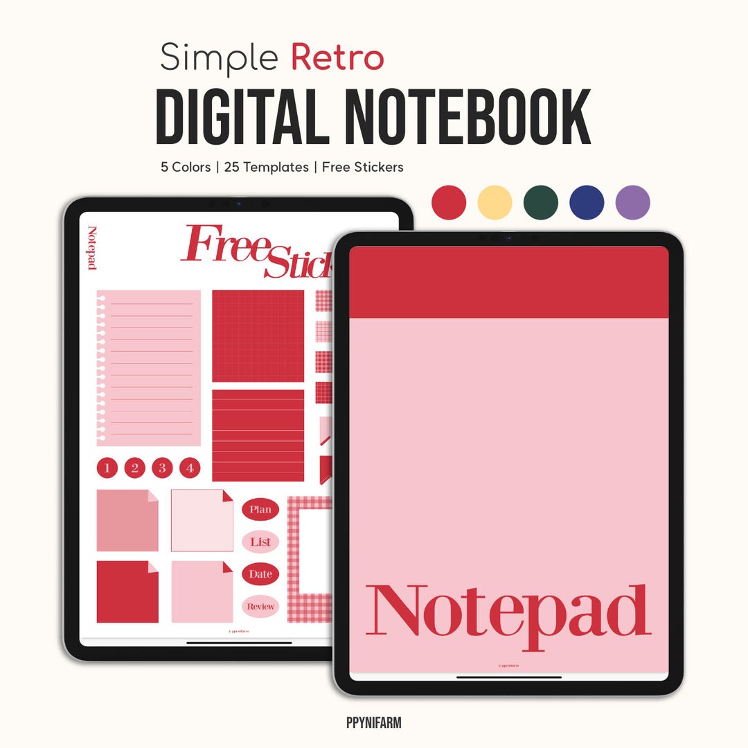 5 Colors Digital Notebook｜retro Digital Note Templates｜vintage ...