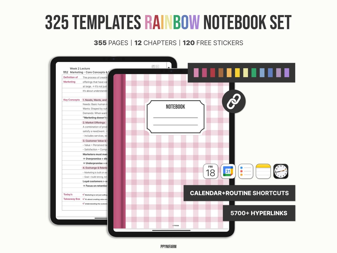 RETRO RAINBOW Digital Notebook｜hyperlinked Notebook｜shortcuts｜student ...