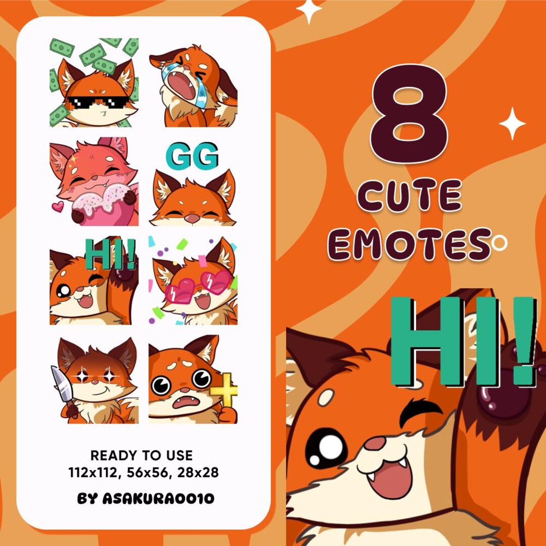 Twitch Fox Emote Pack | 8 Cute Fox Emotes | Twitch Emotes | Discord ...
