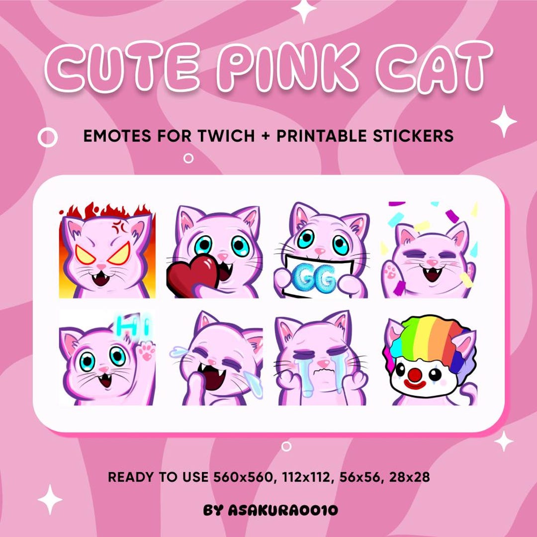 8 Pink Cute Cat Emotes | Twitch Emotes | Discord Emotes | Cute Cats ...