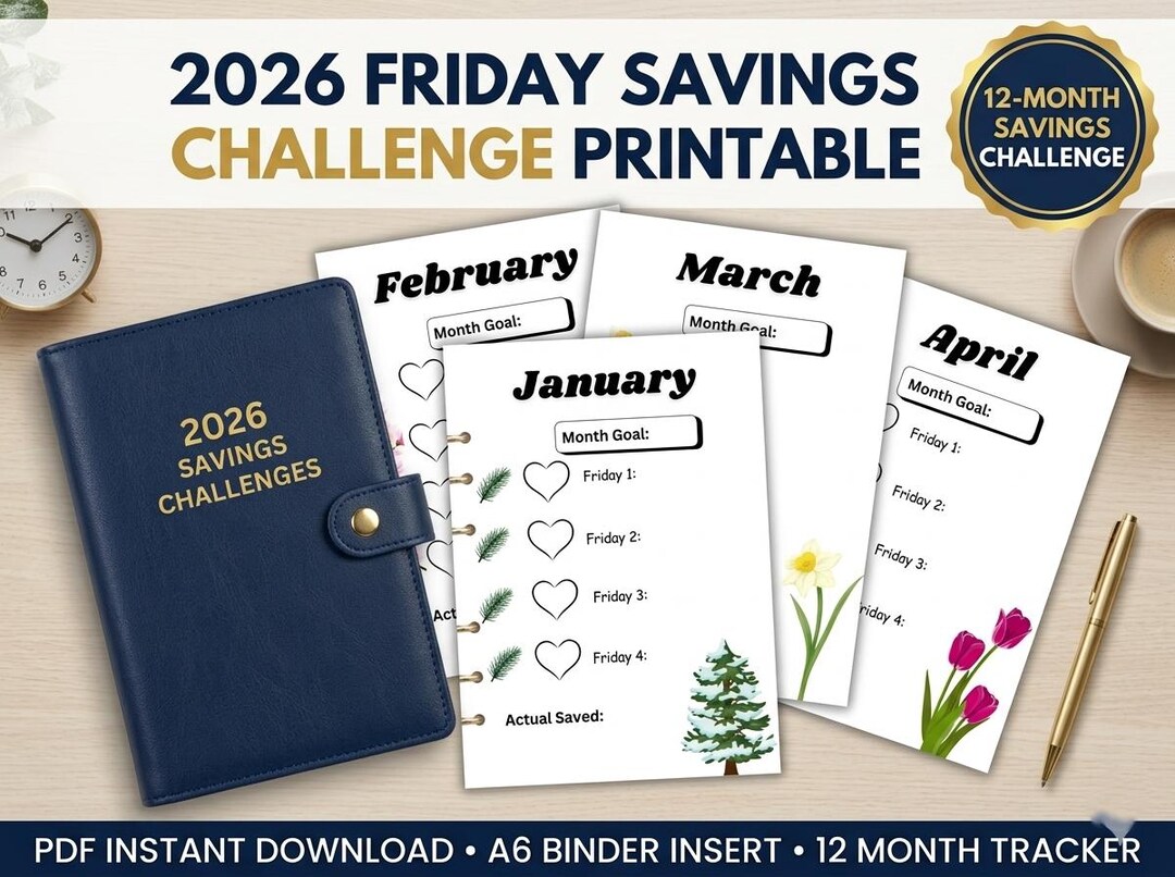 2026 Friday Savings Challenge Printable | 12 Month A6 Budget Binder ...