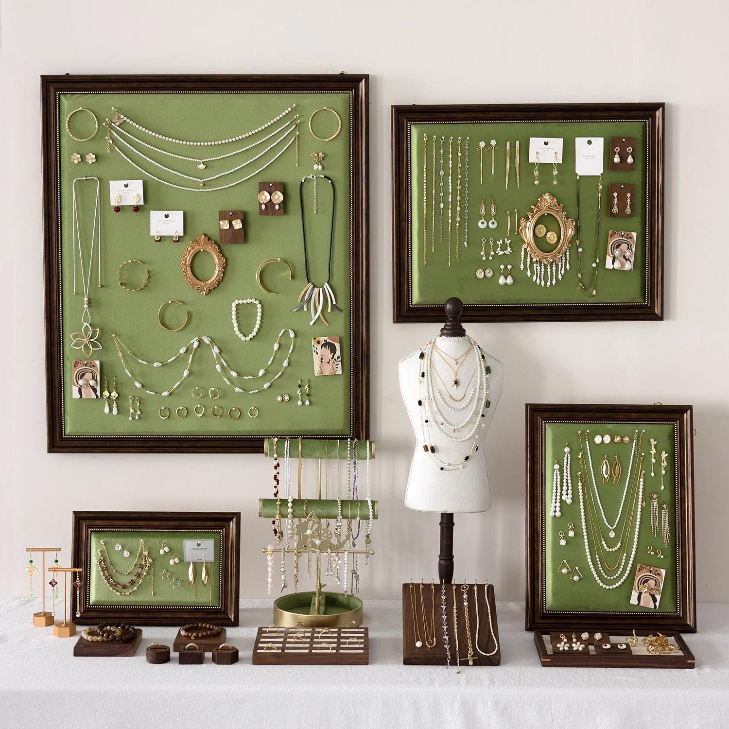 Walnut Jewelry Display Frame – Vintage Wooden Jewelry Organizer, Wall ...