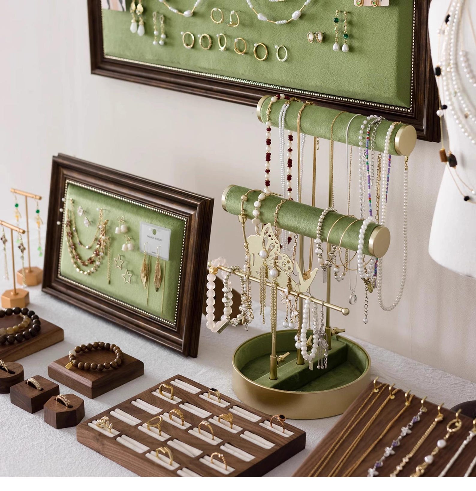 Walnut Jewelry Display Frame – Vintage Wooden Jewelry Organizer, Wall ...