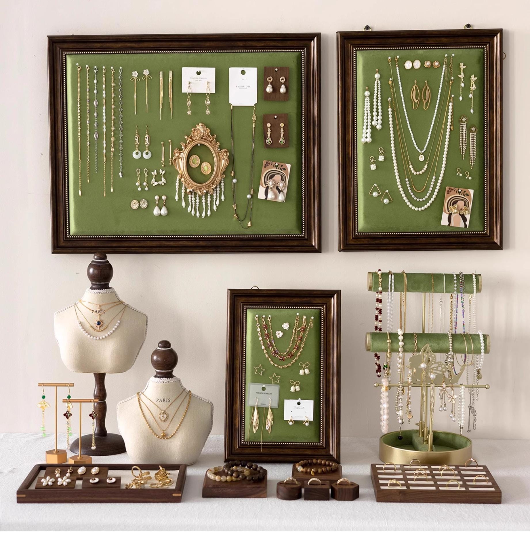 Walnut Jewelry Display Frame – Vintage Wooden Jewelry Organizer, Wall ...