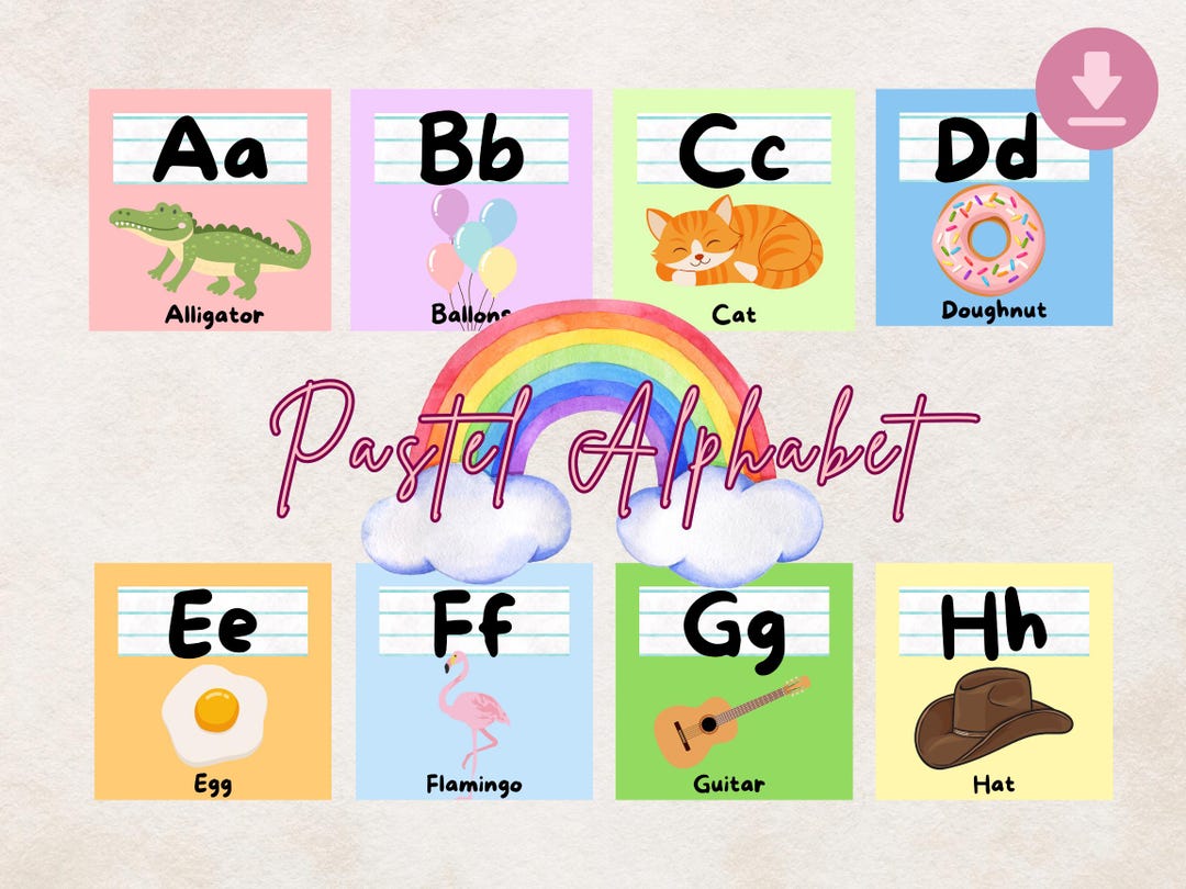 Pastel Alphabet Flashcards: ABC Learning Cards (digital Download, 4x6 ...