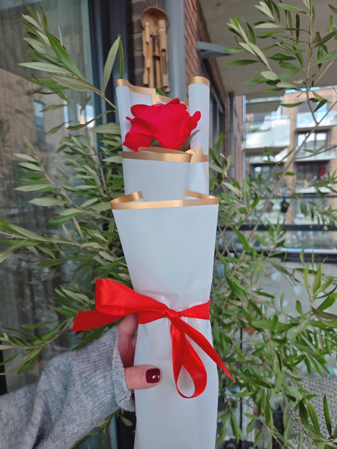 Single Red Rose Bouquet | Elegant Faux Flower Gift | Beautifully ...