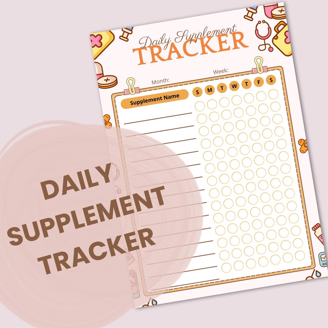 Daily Supplement Tracker Printable PDF: Monthly & Weekly Vitamin Log ...