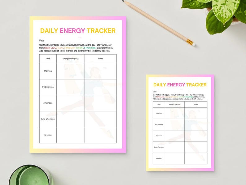 Daily Energy Tracker Printable: Wellness & Self-care Log (PDF, PNG) - Etsy