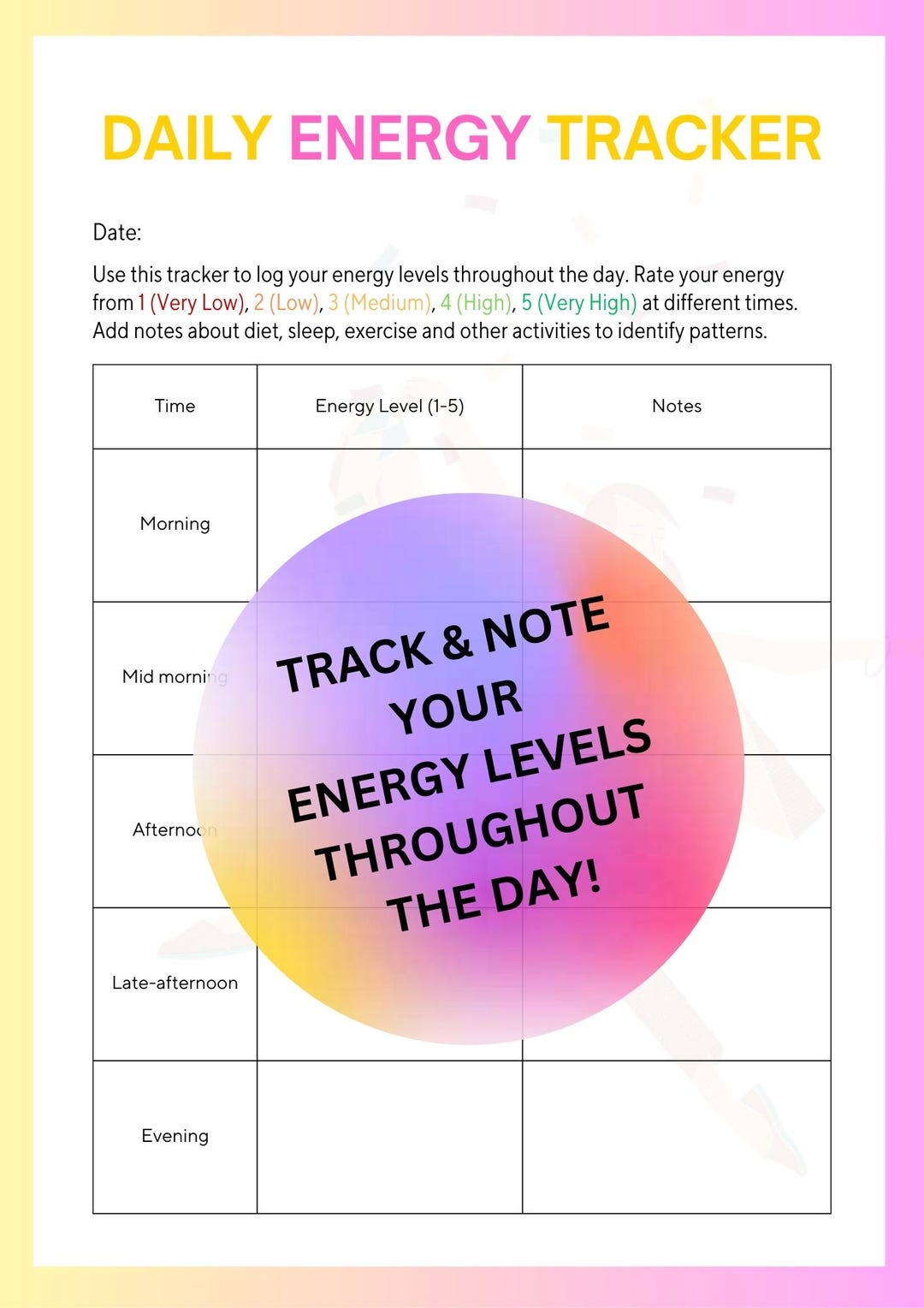 Daily Energy Tracker Printable: Wellness & Self-care Log (PDF, PNG) - Etsy